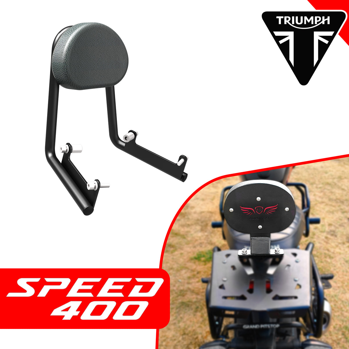 Buy Backrest Stand for TRIUMPH SPEED 400 - Black Online | GrandPitstop