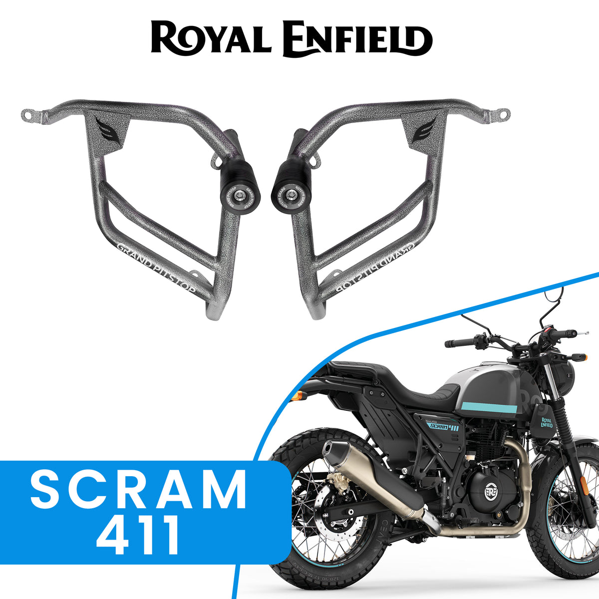 Buy Crash Guard Pair for Royal Enfield Scram 411 Antique Silver Online ...