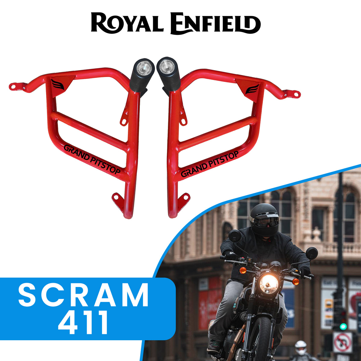 Buy Crash Guard Pair for Royal Enfield Scram 411 Red Online | GrandPitstop