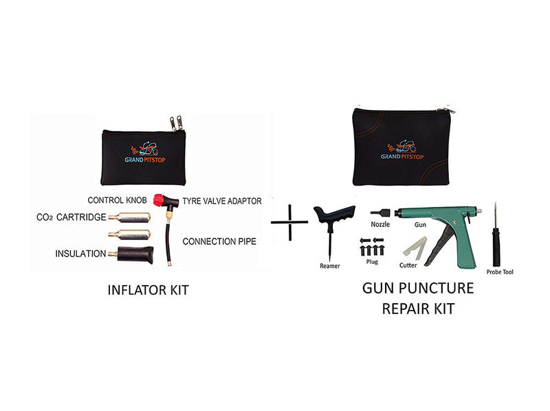 Buy Tubeless Tyre Puncture Kit Gun & Air Inflator Online | GrandPitstop