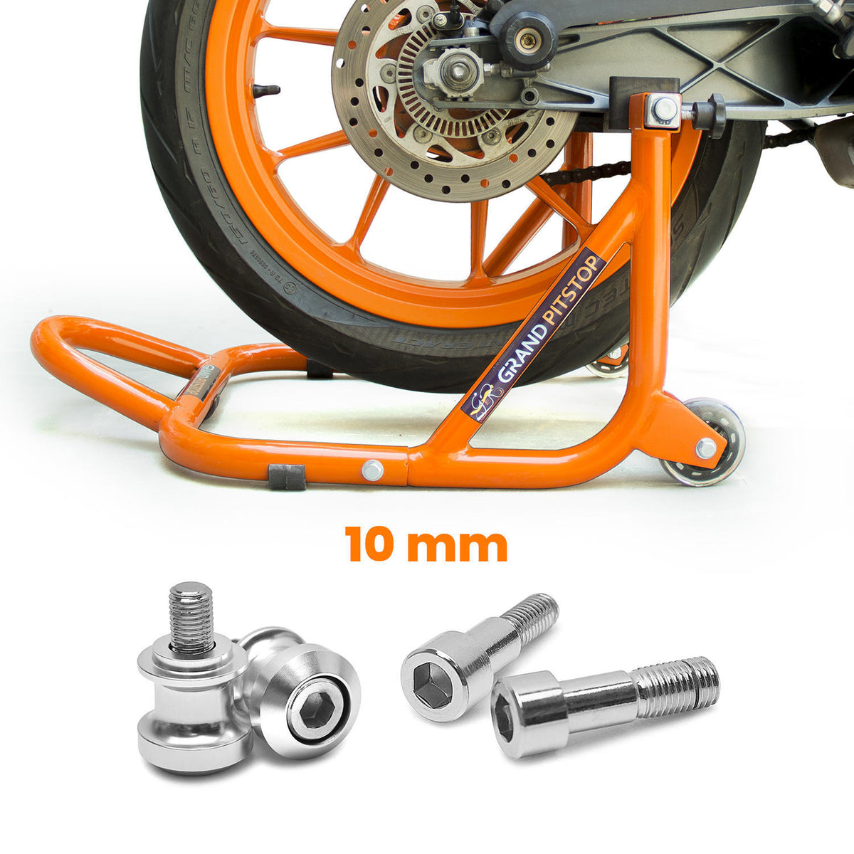 GrandPitstop Black/Orange Rear Paddock Stand with Swing Arm Sliders ...